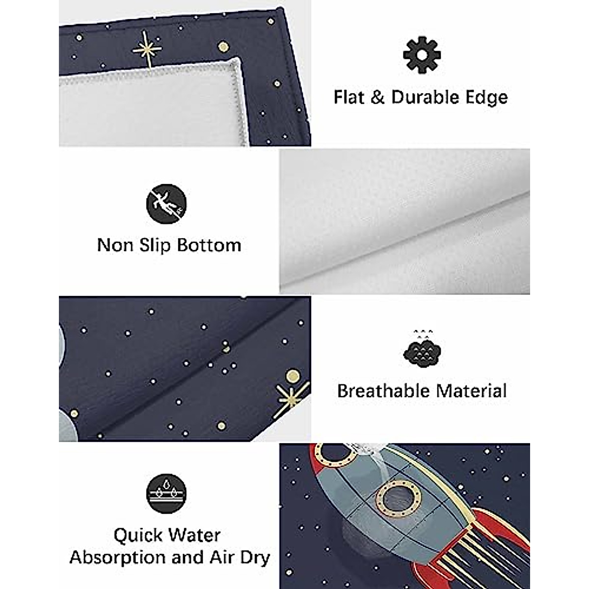 CHARMHOME Indoor Outdoor Rugs 5'x8' - Waterproof Patio Rug Camping Rug for Porch Deck Backyard Patio - Space Theme Cute Cartoon Rocket Moon and Stars Pattern Area Rug Easy Clean