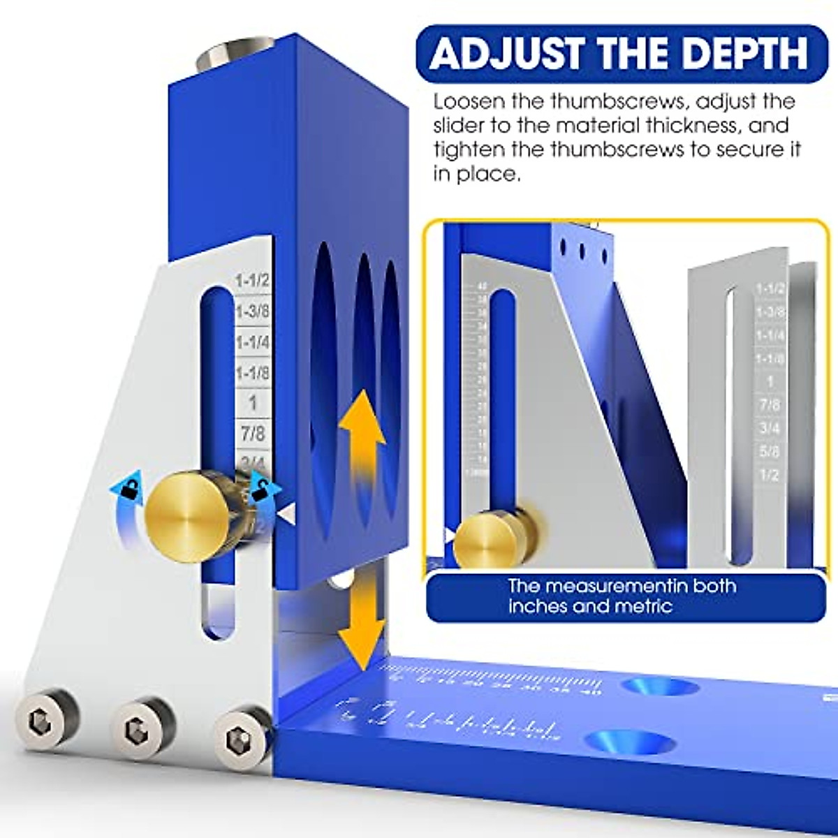 BLEKOO Upgraded Pocket Hole Jig Tool Kit, Pocket Hole Drill Guide Jig Set for 15° Angled Holes, All-Metal Pocket Screw Jig