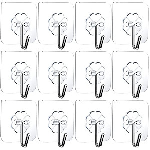 48Pcs Adhesive Hooks 22lb(Max) Heavy Duty Wall Hooks Waterproof Oilproof Utility Hooks Clear Reusable Strong Sticky Self Adhesive Hooks Coat Hat Towel Hanger for Bathroom Shower Kitchen Door