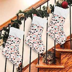 Kigai Christmas Stockings Pink Leopard Spots Large Candy Stockings Stuffers Kids Cute Xmas Sock Decorations 2PCS for Home Holiday Party 12" x18"