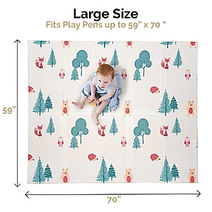 JumpOff Jo - Large Waterproof Foam Padded Play Mat for Infants, Babies, & Toddlers - Play & Tummy Time, Foldable Activity Mat, 70 in. x 59 in. - Woodland, Pack of 1 Rainbow