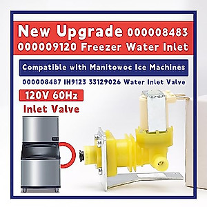 Upgrade 000008483 000009120 Freezer Water Inlet Valve, Compatible with Manitowoc Ice Machines, 000008487 IH9123 33129026 Water Inlet Valve, 120V 60Hz Inlet Valve kit