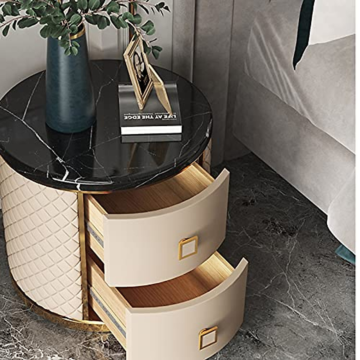 Bedside Tables Bedside Table Round Marble Bedside Cabinet Bedroom Furniture Storage Storage Nightstand Side Table (Color : Gold)