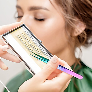 Mudder 6 Pcs Lash Tweezers Precision Eyelash Tweezers for Lash Extension, Straight and Curved Tip, Stainless Steel for False Volume Eyelash Application Tools(Laser)