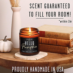 Pumpkin Spice Candle, Fall Candles - 'Hello Pumpkin' Pumpkin Candle, Autumn Scented Soy Candles for Home, Fall Scented Candles for Home, Fall Home Décor, 9oz Reusable Jar, 50Hr Burn, Made in USA