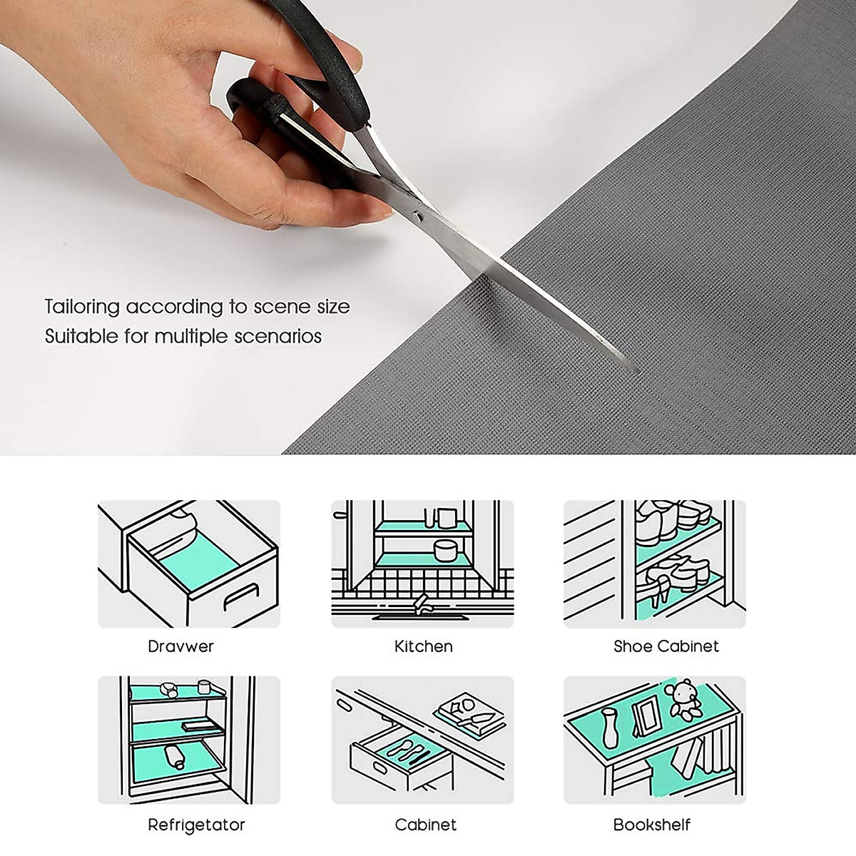 Yachee 3 Rolls EVA Shelf Liners, Non-Slip Non-Adhesive Shelf Liners for Kitchen Cabinets Cupboard Drawer Cushion Shelves, 2019 DIY Multipurpose Refrigerator Liners, 18" x 60"- Light Grey