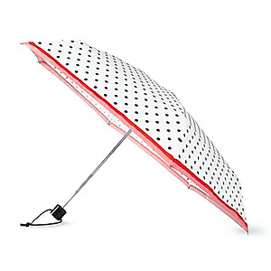Kate Spade New York Mini Umbrella, Compact Umbrella with Storage Sleeve, Small Umbrella for Backpack or Car (Cabana Dot)