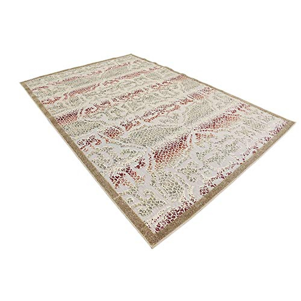 Unique Loom Modern Collection Distressed, High-Low Pile, Abstract, Vintage, Indoor and Outdoor Area Rug, 6 ft x 9 ft, Beige/Light Brown