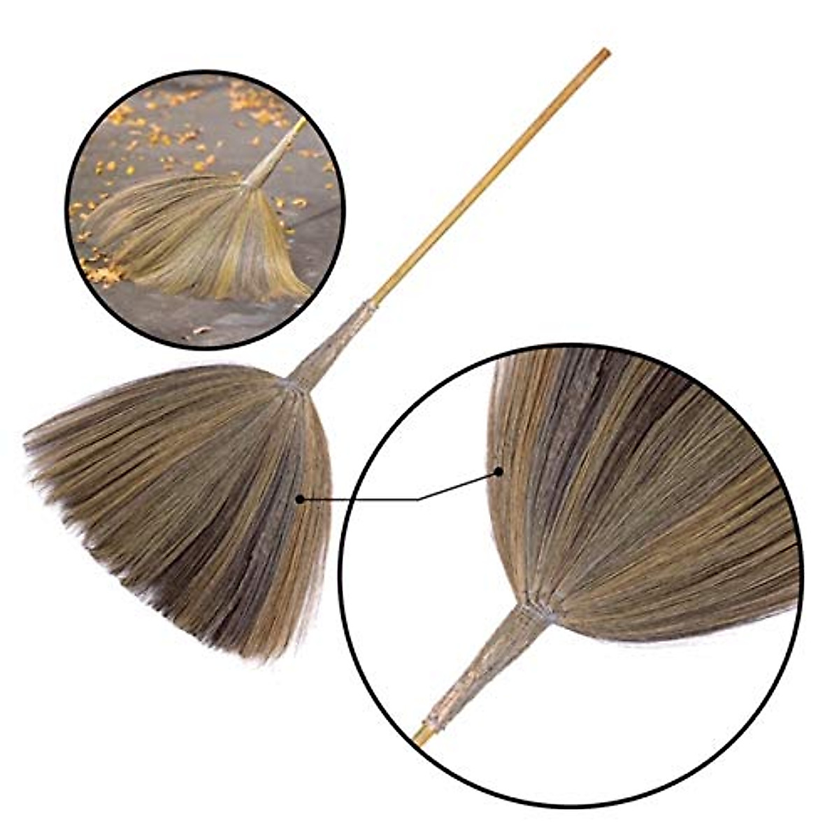 SKENNOVA - Set of Loincloth Fabric Broom Bag & Thai Traditional Grass Broom Vintage Style with Bamboo Brown Handle & Hand Grip with Wire Length 40-41-inch x Width 20-24-inch
