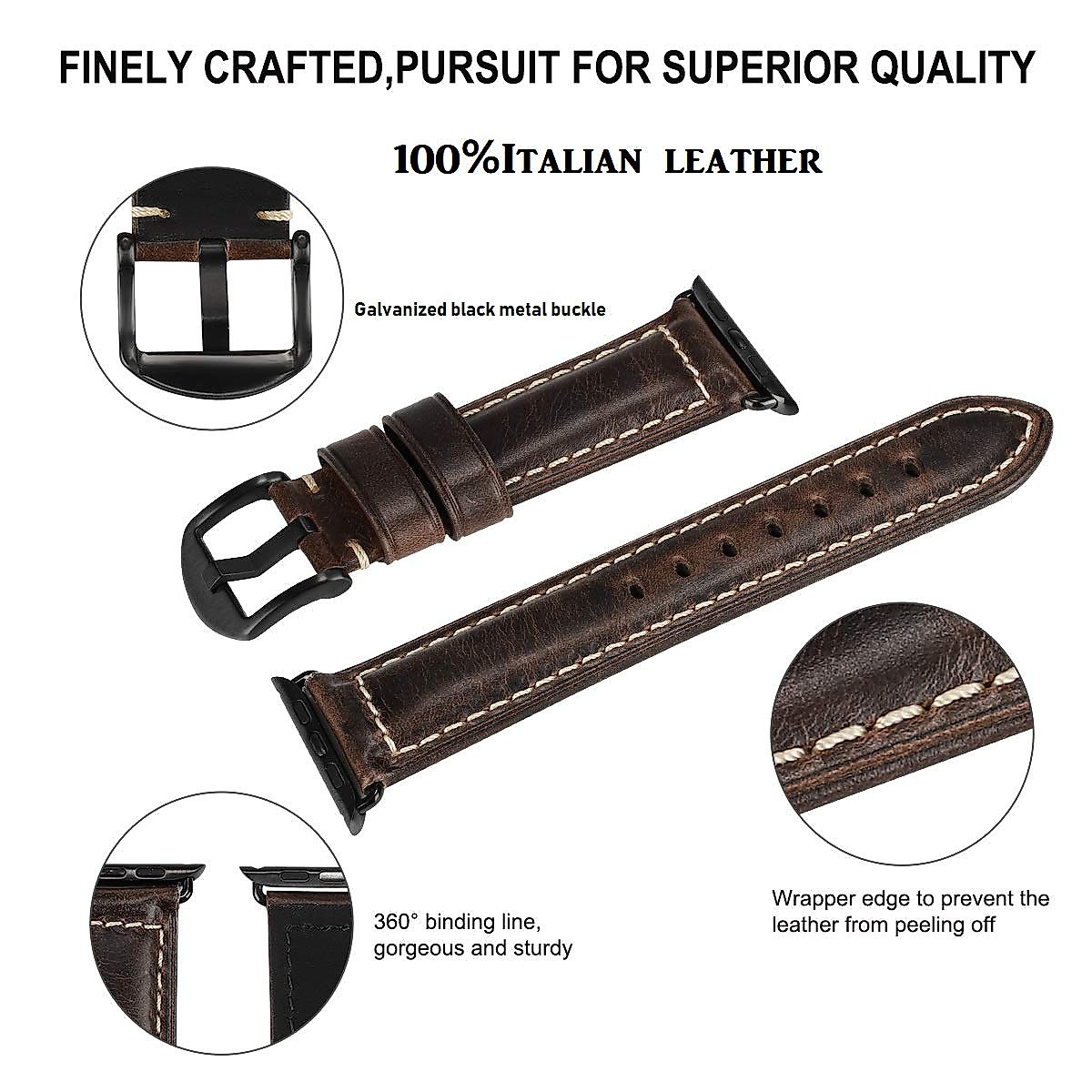 HUAFIY Leather Band Compatible for apple Watch Bands 42mm 44mm 45mm46mm49mm 38mm 40mm 41mm,Genuine Leather Watch Wristband for iWatch Ultra2 Series 10/9/8/7/6/5/4/3/2/1
