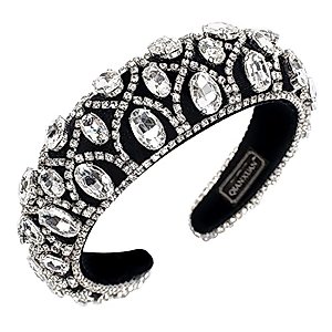 QIANXUAN Crystal Rhinestone Headbands For Women White Pearl Headbands For Girls Padded Headband Black Velvet Jewelry Chain Hairband Handmade Pearly Flower Retro Filling Diamond Hair Accessories