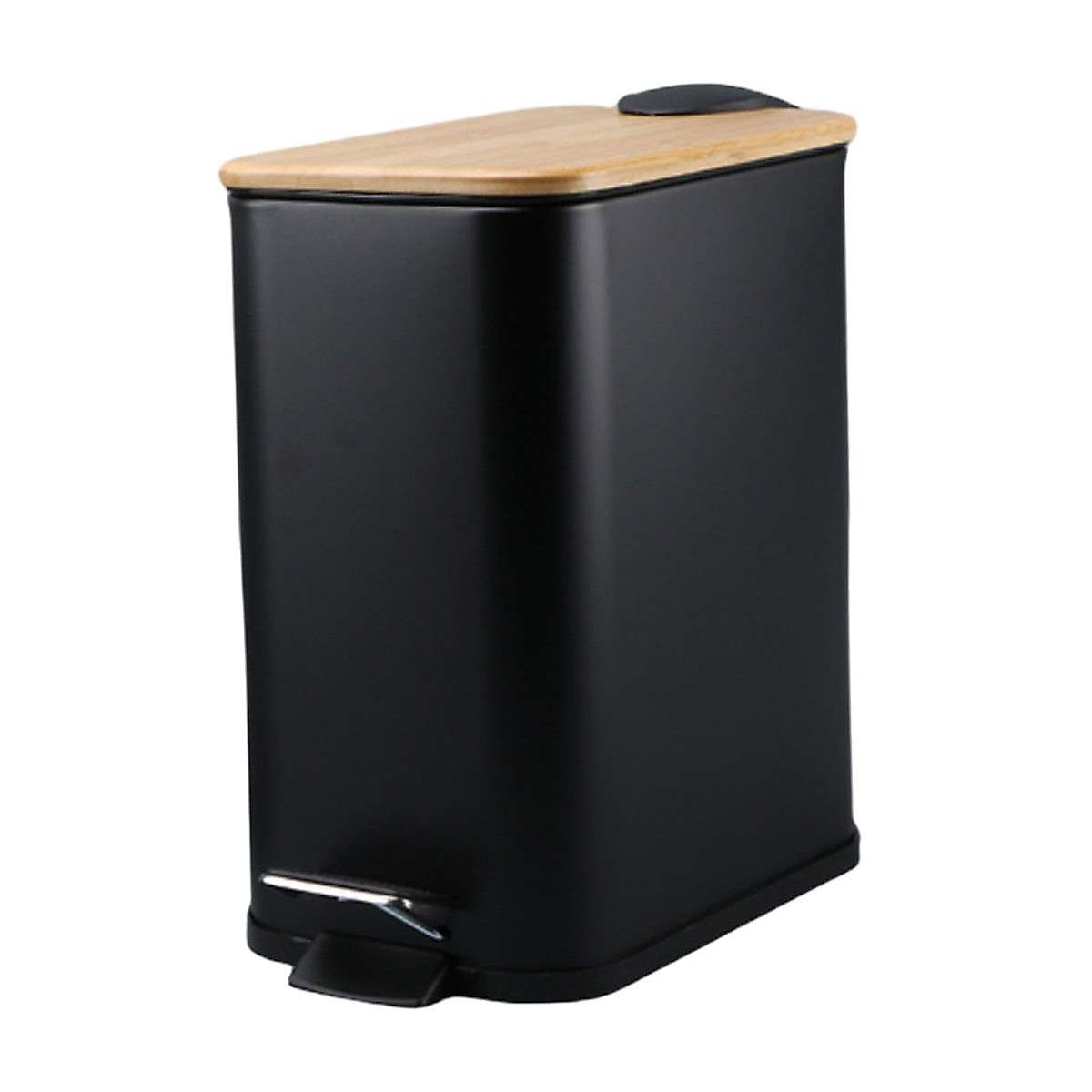 Step Trash Can with Bamboo Lid Kitchen Wastebasket Rubbish Container Modern Foot Pedal Garbage Bin for Sunroom Entryway Home, Black
