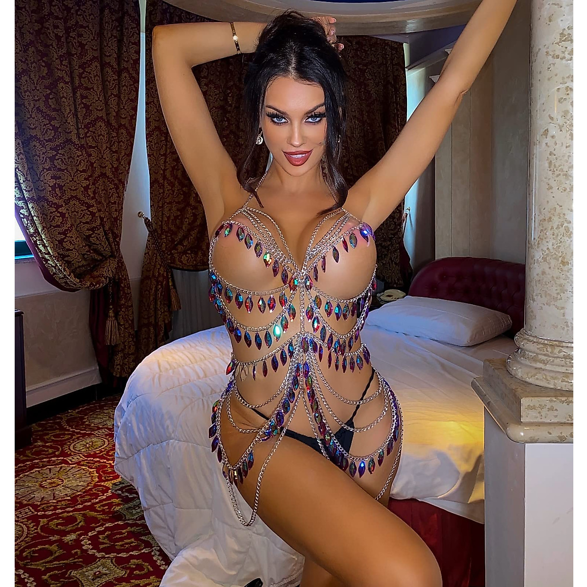 CCbodily Body Chains Jewelry Accessories - Boho Crystal Tassel Bikini Set Beach Cosplay Bra Chain Body Jewelry for Women And Girls (Style-5)