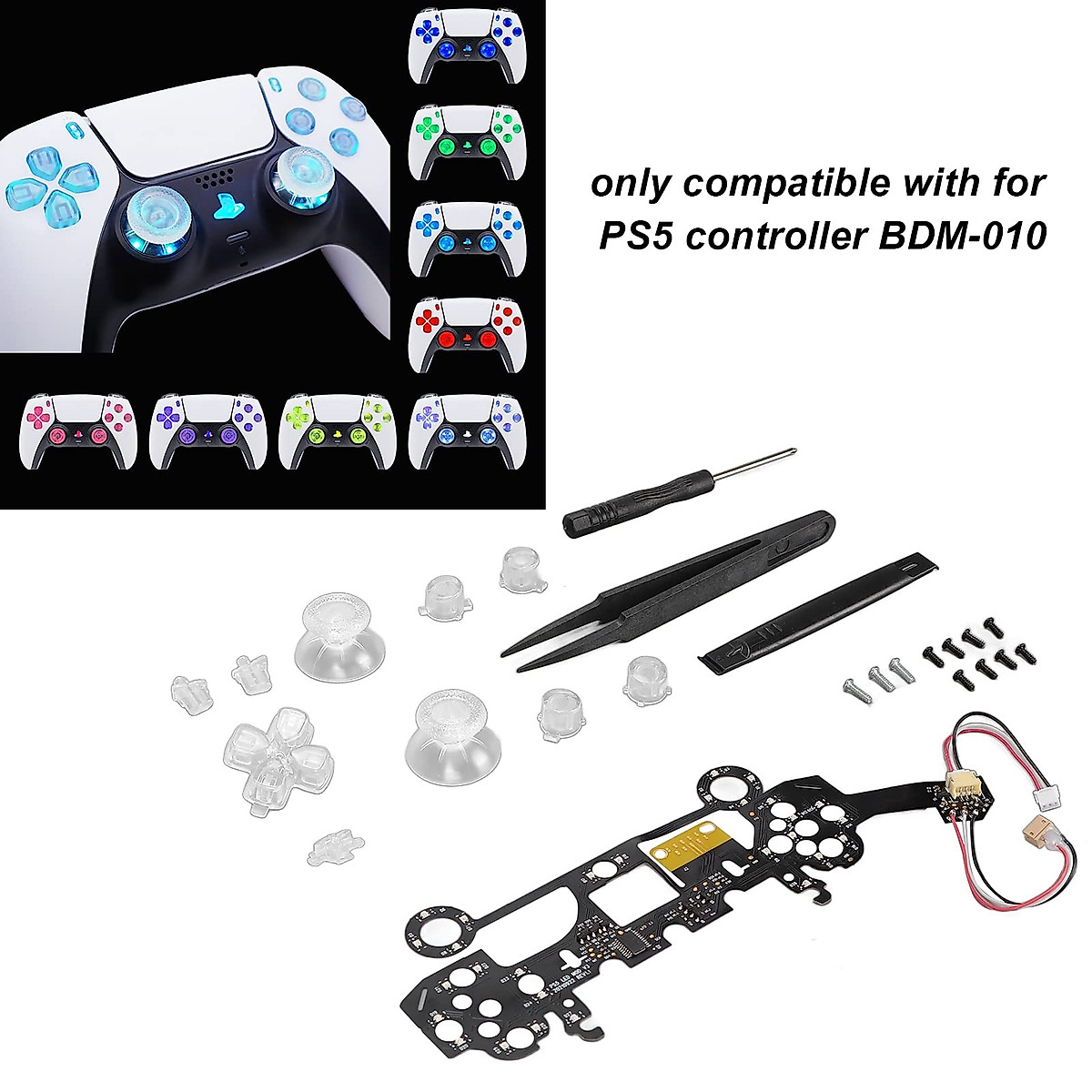 Multi Colors Luminated D pad Thumbstick D Pad Face Buttons for PS5 Controller,8 Colors 19 Modes DIY Classical LED Light Kit for PS5,Good Gift