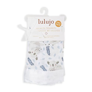 lulujo Baby Security Lovey Blankets| Unisex Softest Breathable Cotton Muslin Security Blanket with Silky Satin Trim| Neutral Comforting Blanket for Girls & Boys | 16in by 16 in| Koala