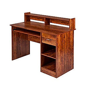 OneSpace Essential Computer Desk, Hutch with Pull-Out Keyboard, Golden Cherry