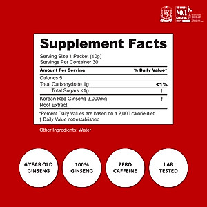 CheongKwanJang 100% Ginseng Extract Stick - Sugar & Caffeine Free Energy Supplements Everytime 3000mg Korean Red Ginseng, Natural Energy Booster for Men & Women, Nitric Oxide Brain Support - 30P