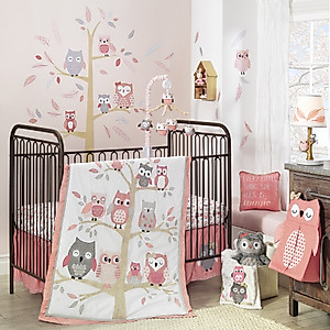 Lambs & Ivy Family Tree Coral/Gray/Gold Owl Musical Mobile