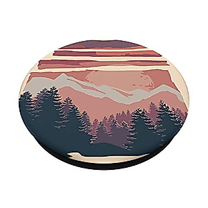 Retro Landscape Mountain Trees Sunset PopSockets Swappable PopGrip