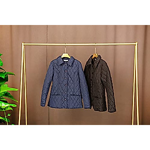 GRACE KARIN Lightweight Quilted Jacket for Women Casual Winter Lapel Coats Long Sleeve Button Down Outwear with Pockets Navy Blue XXL
