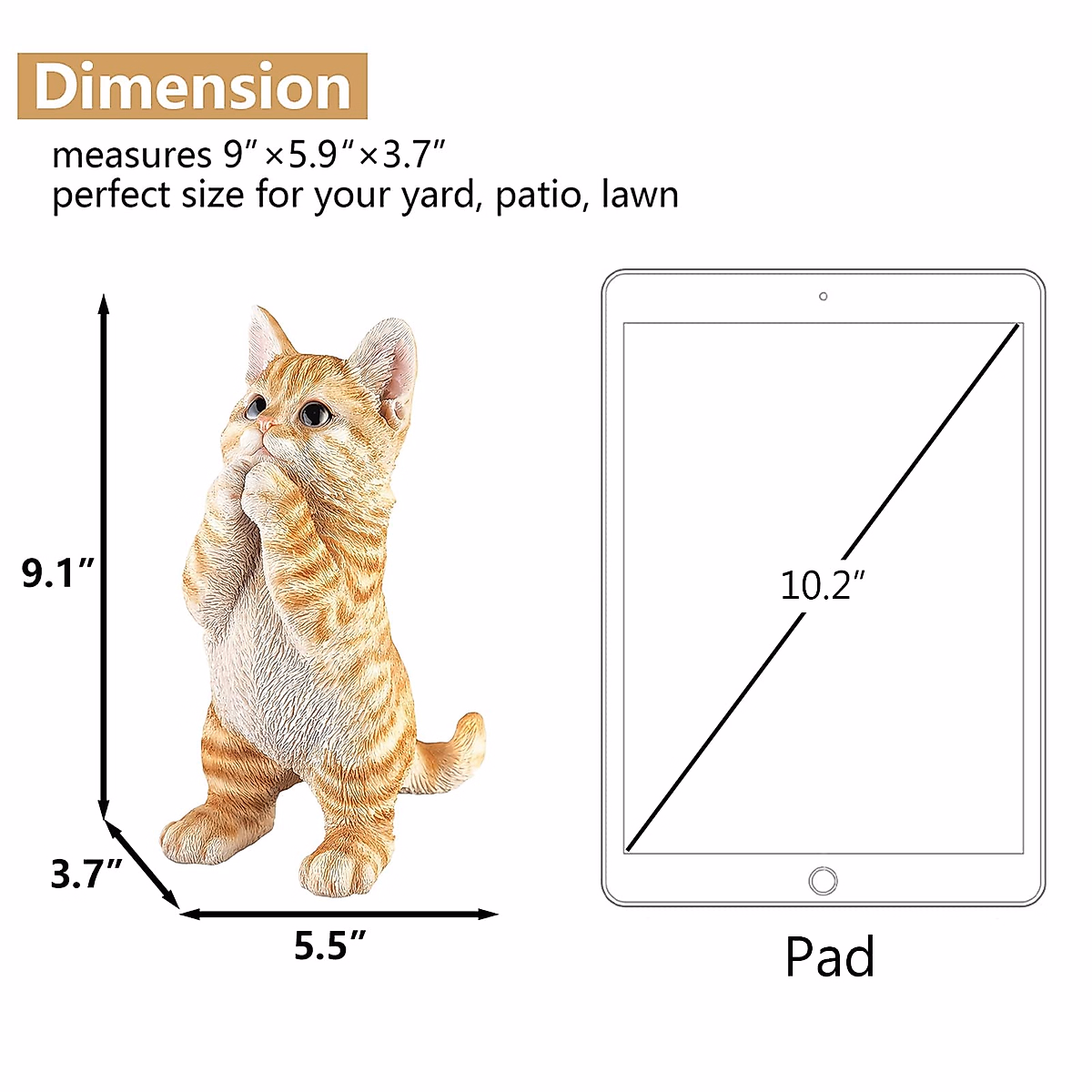 Garden Cat Statue Decorative Outdoor Figurine, Fairy Art Yard Décor Statue for Patio Lawn, Home Office Ornaments Housewarming Gifts (Orange)