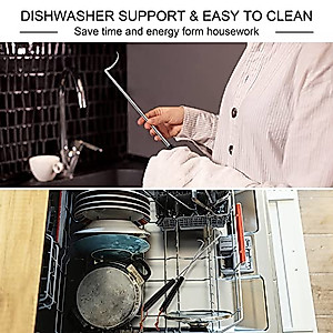 Meat Hook Flipper Set of 2, HaSteeL Stainless Steel Pigtail Food Flipper Turner 12Inch & 17Inch, BBQ Accessories Great for Grilling Smoking Frying, Long Body & ABS Handle, Easy to Clean & Right Handed