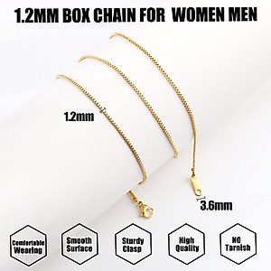 Fiusem Gold Chain for Women, 1.2mm Necklace Chain 18K Gold Plated Box Chain Necklace for Women, Thin Stainless Steel Chain Womens Chain 18 Inch