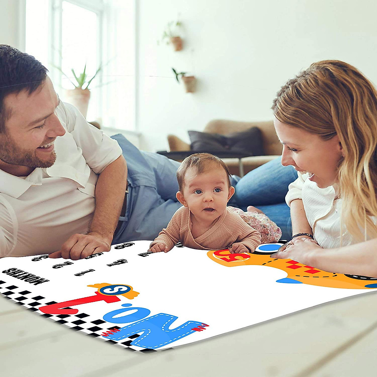LUCKBTY Racing Car Milestone Blanket, Growth Chart Blanket for Baby Boy and Girl, Memory Blanket for Baby Shower, Month and Age Blanket, Photography Backdrop Photo Prop 48"x40" BTZDLU129