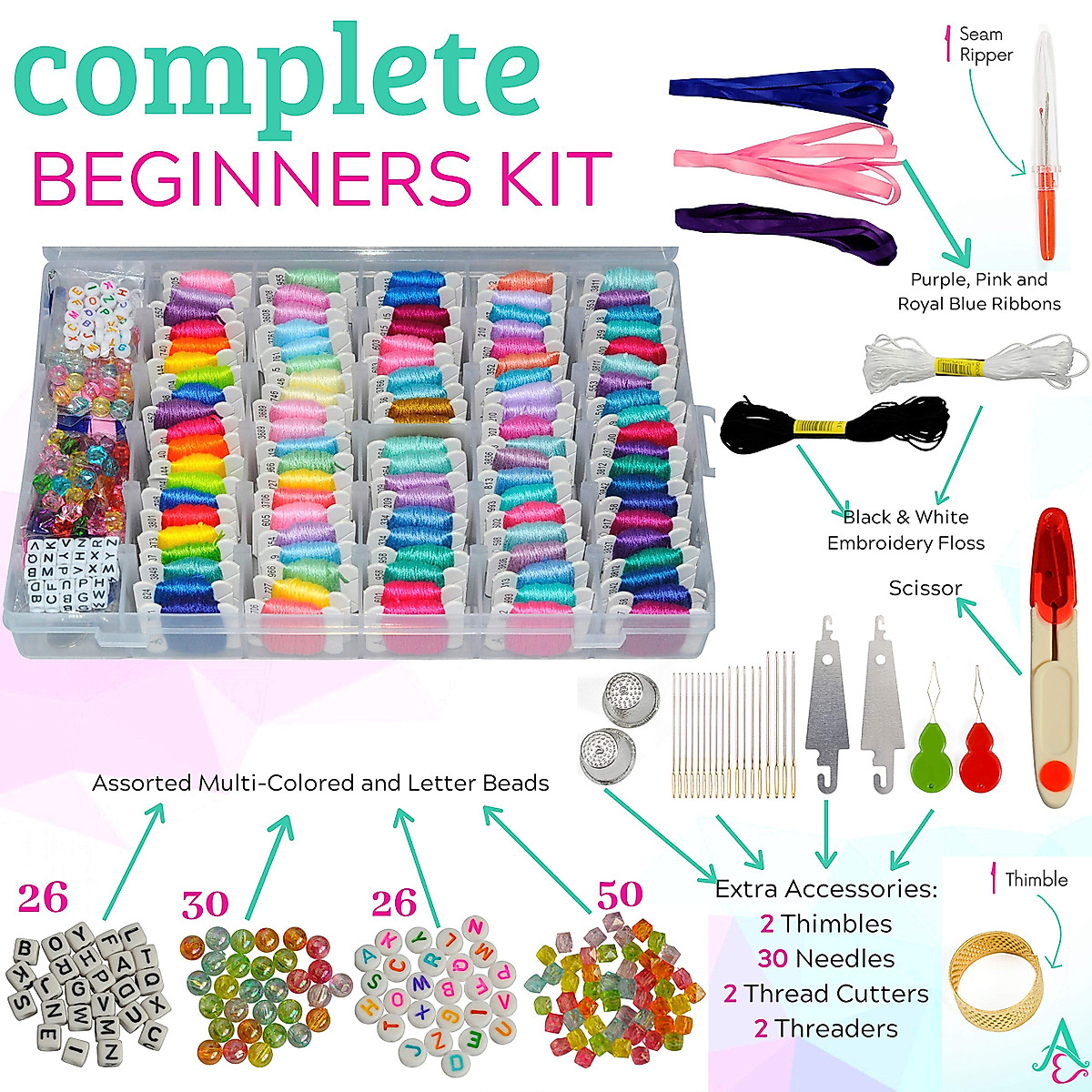 Athena's Elements Friendship Bracelet String Kit - 276pcs Embroidery Thread and Accessories - Colors are Labeled with Std Embroidery Codes - Perfect Thread for Cross Stitch, Hand Embroidery