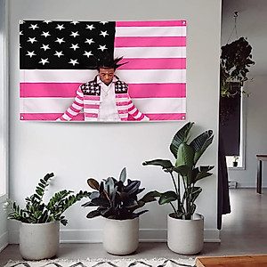 Pink Tape Flag Tapestry Music Album Cover Tapestry Lil Rapper Uzi Pink American Flag Tapestry Wall Hanging Dorm Backdrop Banner Room Flags Home Decor Fans Gift (3x5ft)