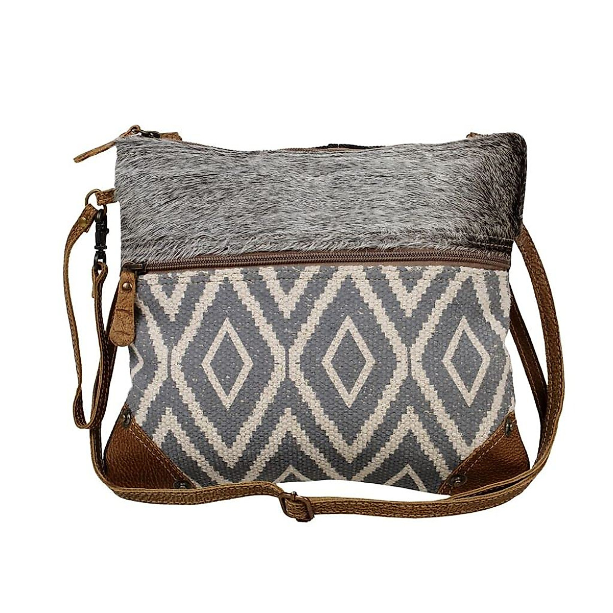 Myra Bag Minute Small & Cross Body Bag Upcycled Canvas, Rug, Leather & Cowhide S-2657
