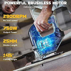 Cordless Jig Saw For Dewalt 20V/18V Battery, Brushless jigsaw tool with Variable Speed, LED Light, 0°-45° Bevel Cuts, 3-Position Orbital Action for Straight/Curve/Circle Cutting (Battery Not Include)