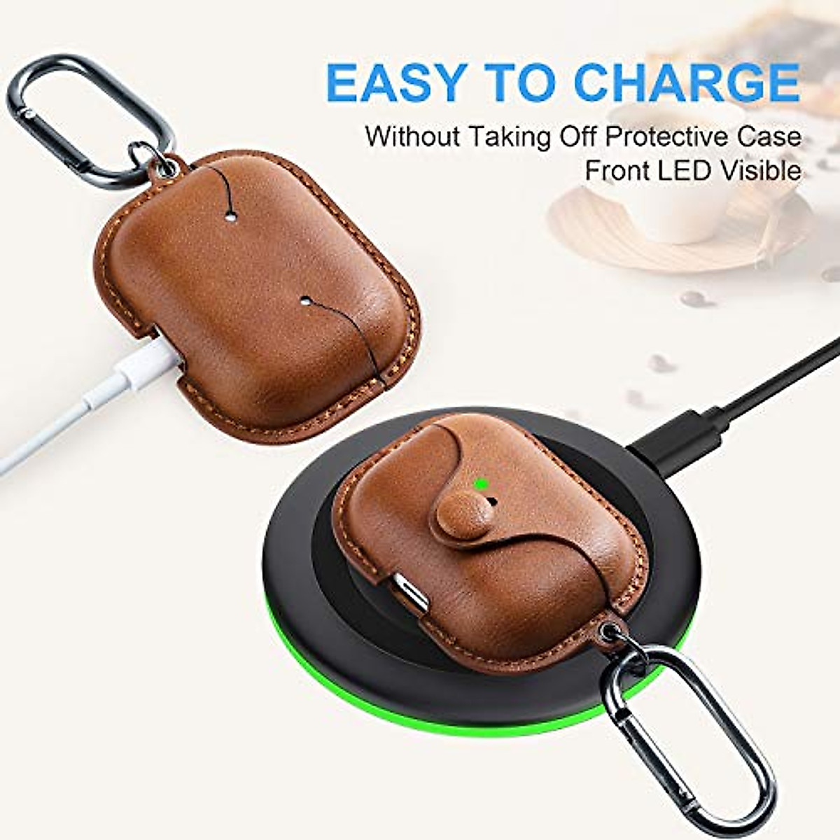 Maxjoy for AirPods Pro 2 Case Leather, Airpods Pro Leather Case Cover with Keychain Airpods Strap Compatible with Apple Airpods Pro 2nd Generation 2022/ AirPods Pro 2019 (Front LED Visible), Brown