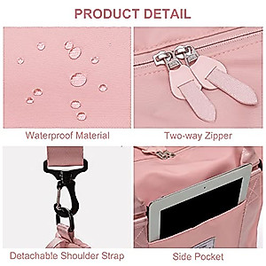 Womens travel bags, weekender carry on for women, sports Gym Bag, workout duffel bag, overnight shoulder Bag fit 15.6 inch Laptop Pink Large