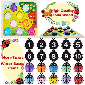 Wooden Counting Ladybugs Montessori Counting Toys for Toddlers Learning Education Toy Ladybugs Puzzle Numbers Matching Preschool Math Board Games Develop Fine Motor Skills for 3 4 5 Year Old Kids