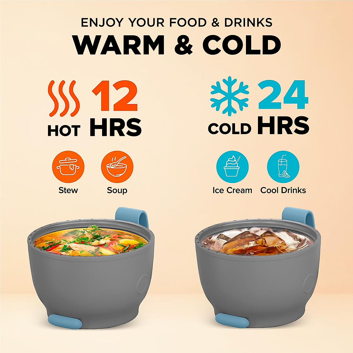 ENERGIFY Vacuum Insulated Food Jar Wide Mouth 17 Oz Soup Thermo with Folding Spoon - Thermal Lunch Containers for Kids & Adults - Leak Proof Stainless Steel Thermos for Hot Food Keep 12H and Cold 24H