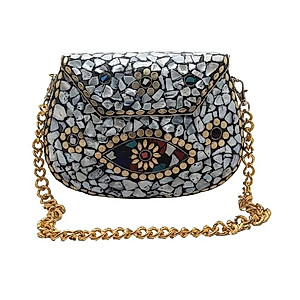 Trend Overseas Ethnic Indian Handmade Sea Shell Stone Chip Bag