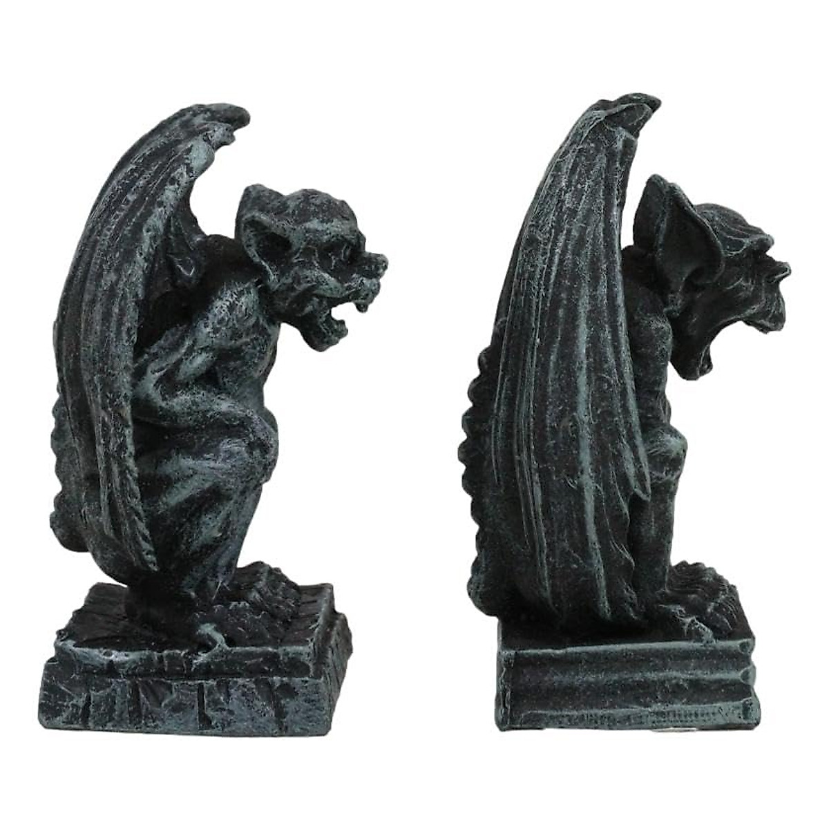 Ebros Gift Notre Dame Castle Top Guardian Mini Gargoyles Crouching On Stone Pedestals Resin Figurine Set of 2 Miniature Fairy Garden Gargoyle Sculpture Pair 2.5" Tall
