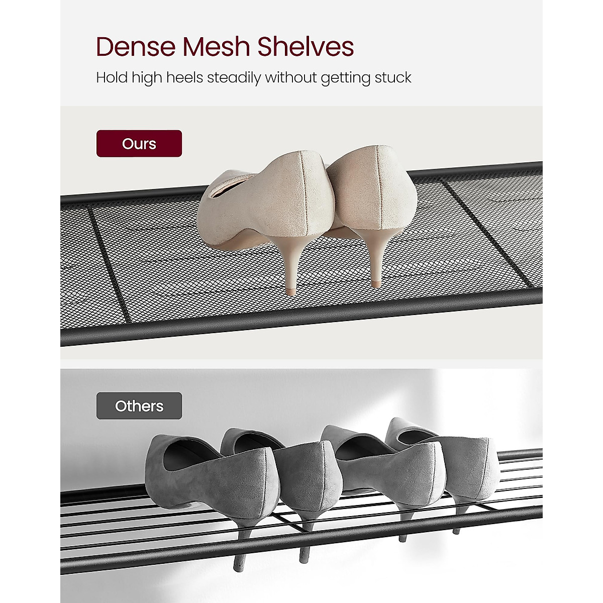 VASAGLE INDESTIC Shoe Rack, Shoe Organizer for Closet with 4 Mesh Shelves and Large Top for Bags, Entryway Hallway Shoe Shelf, Steel Frame, Industrial, Hazelnut Brown and Black ULBS015B03