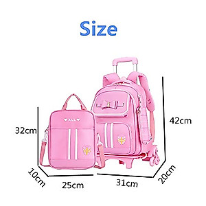 3Pcs Bowknot Princess Style Trolley School Book Bag for Girls Boys Wheeled Backpack with 6 Wheels