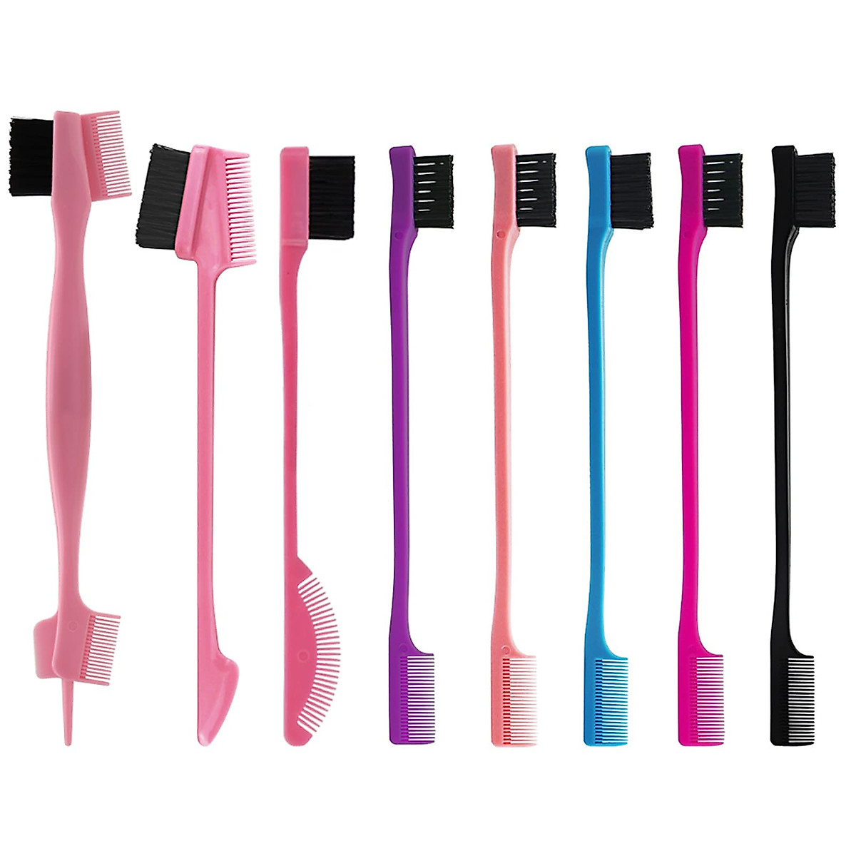 8 Pieces Hair Styling Comb Set Teasing Rat Tail Brush for Edge&Back Brushing, Combing, Slicking Hair for Women Edge Brush Double Sided Edge Comb for All Hair Styles(edge control brush-8pcs)