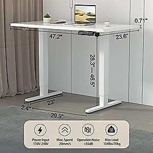 JYLH JOYSEEKER Electric Standing Desk, 48 X 24 Inches Adjustable Height Desk, Modern Sit Stand Up Desk with Memory Controller and Hook, Ergonomic Rising Desk for Home Office, White