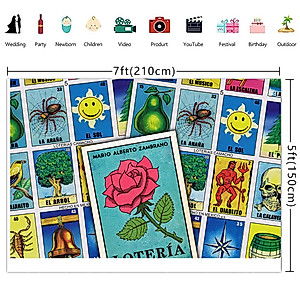 Ticuenicoa 7×5ft Mexico Loteria Card Backdrop Mexican Theme Party Lotería Cards Photography Backdrop for Adult Portrait Kids Birthday Party Supplies Fiesta Decorations Room Wall Decor Photoshoot