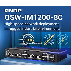 QNAP 12-Port Industrial-Grade 10GbE Layer 2 Managed Switch with 8 x 10GbE Combo and 4 x 10GbE SFP+ Ports (QSW-IM1200-8C-US)