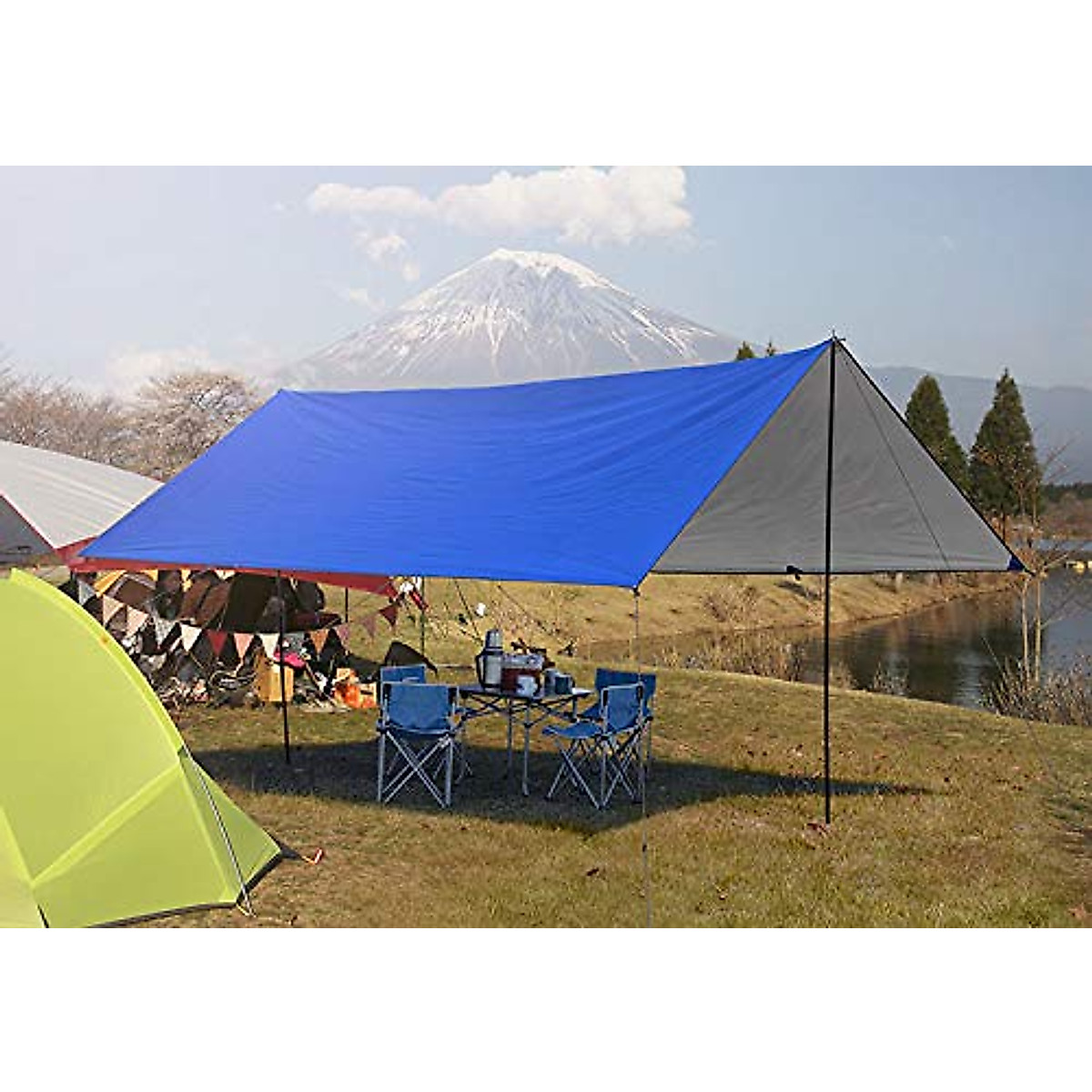 Sutekus Camping Tarp Rain Fly Tarp Waterproof Tent Tarp Lightweight Ripstop Fabric 12FT Extra Large Tarp (Khaki)