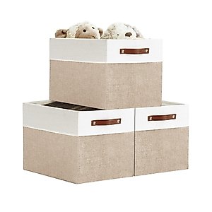 DECOMOMO Storage Baskets for Shelves 13x15x13 Closet Bins for Shelves, Baskets for Closet Organization Kallax Cubby Toy Storage (Beige and White, 3-Pack)