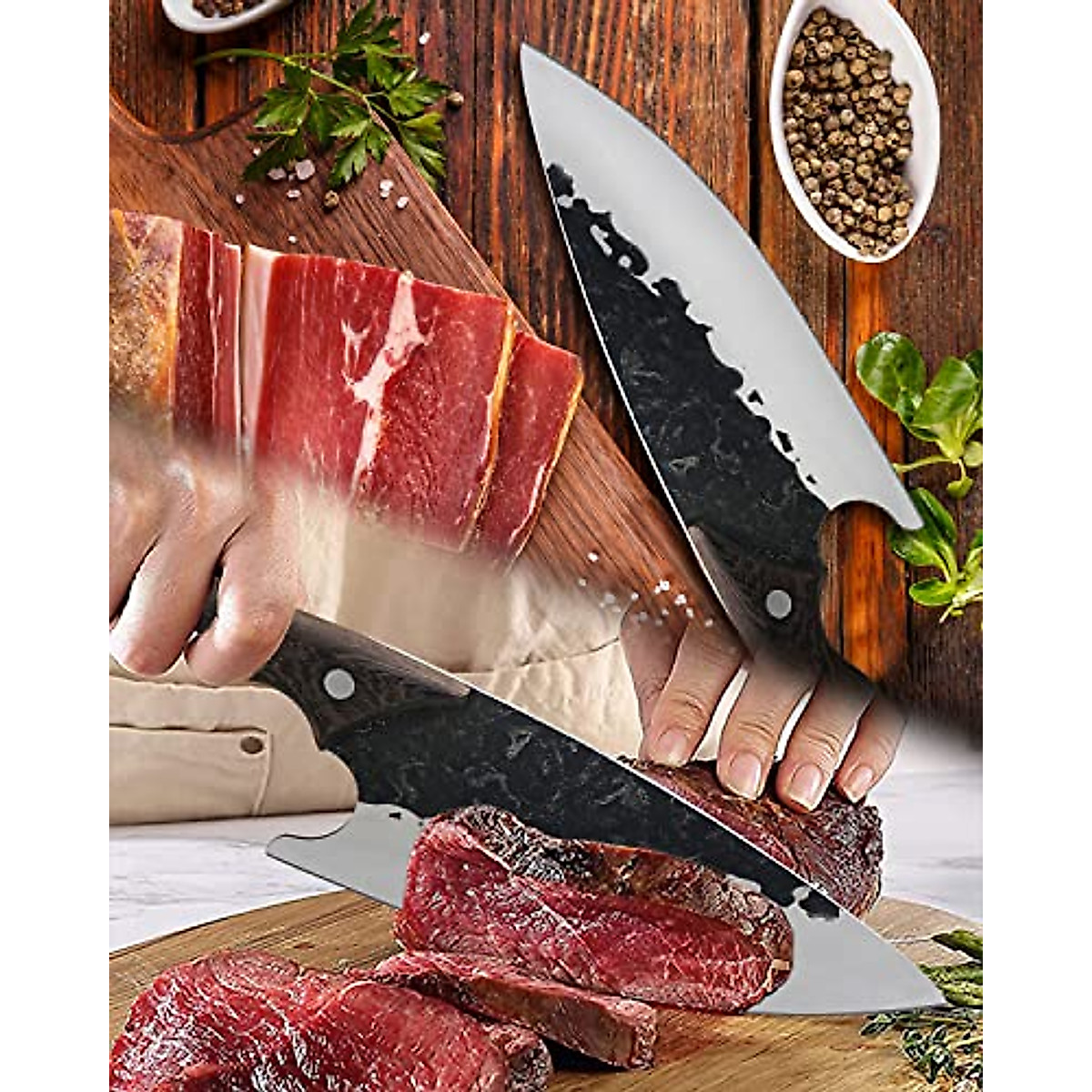 Carimee Japanese Forged Boning Knife with Sheath, Viking Husk Knives for Meat Cutting, Cooking Kitchen Knife with High Carbon Steel, Small Meat Cleaver for Camping BBQ