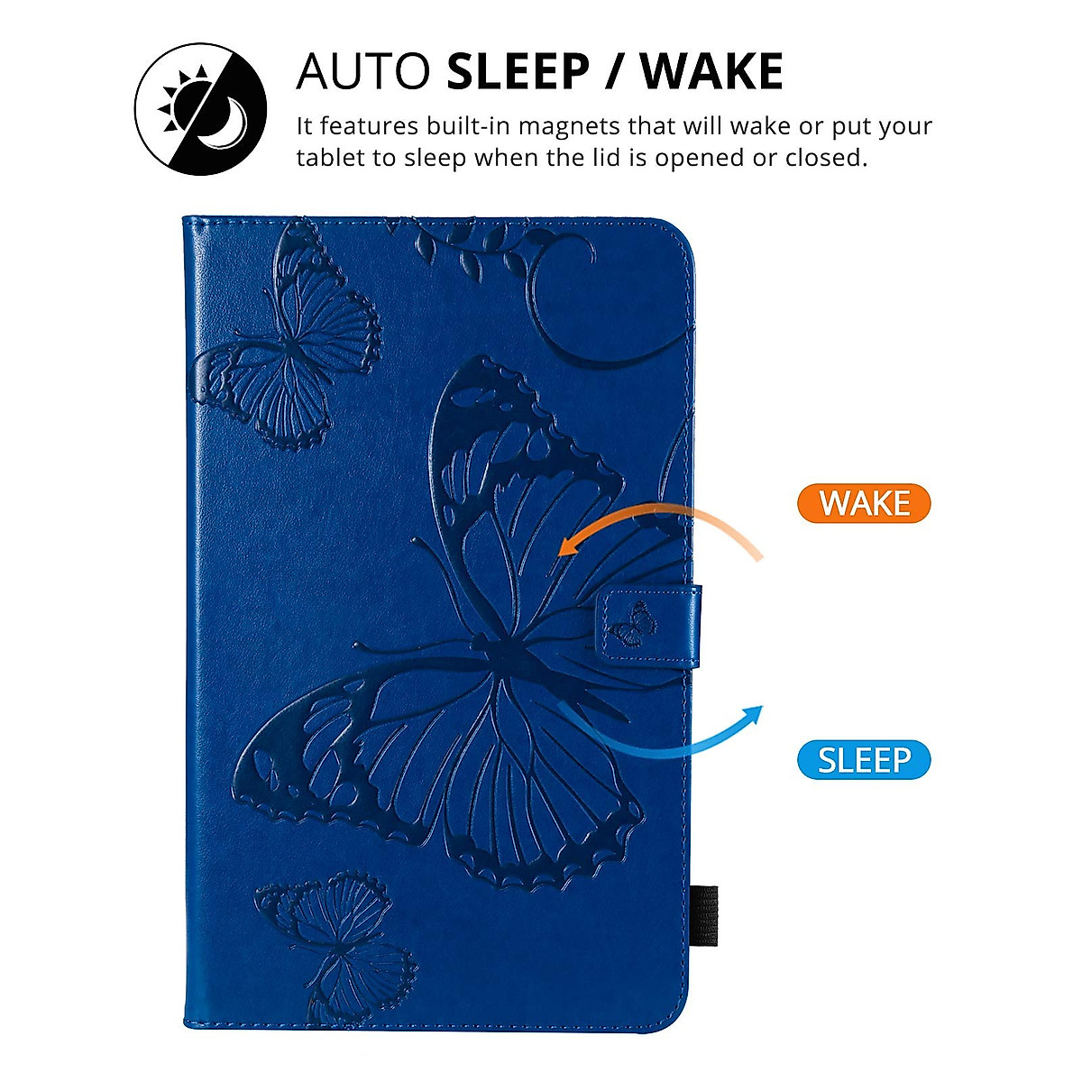 UUcovers Case for Samsung Galaxy Tab A 10.1" 2016 Version (SM-T580/T585/T587,NO S Pen) with Pencil Holder, Smart Stand Embossed PU Leather Folio Card Wallet Cover [Auto Wake/Sleep], Blue Butterfly