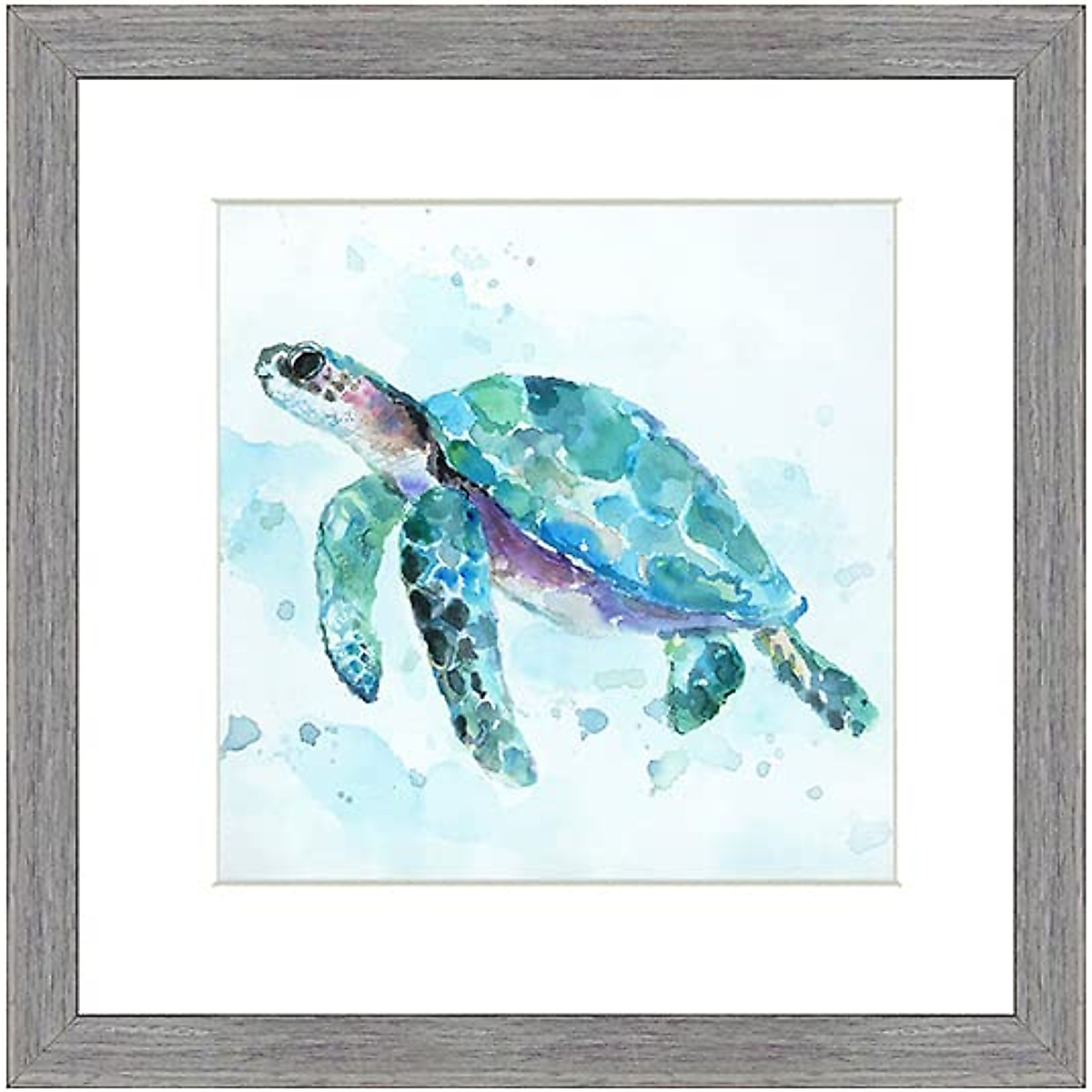 Seahorse & Sea Turtle 12"x12" Coastal Nautical Wallart Picture Frame Print Painting | Set of 2 | Wall Art Ocean Beach Theme | Plexiglass | Matted Cavas Art Print | Bathroom Living Room Decoration