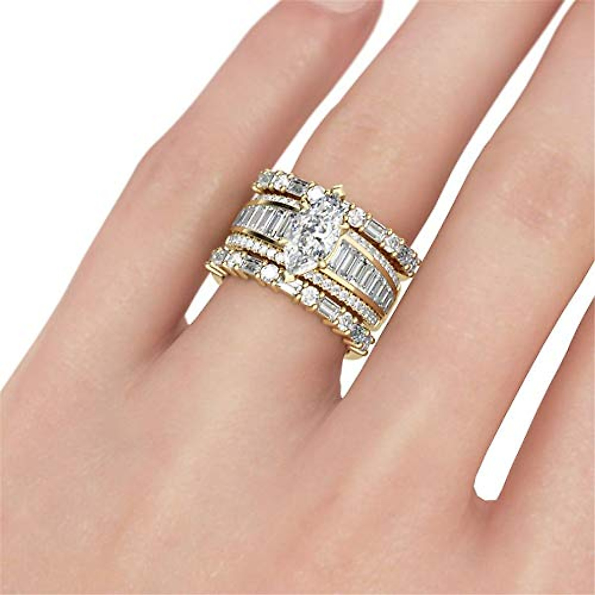 Jeulia 2 Carat 3PC Wedding Ring Set for Women 14K Gold Plated Marquise Cut CZ Engagement Rings Sterling Silver Bridal Set Anniversary Promise Rings for Her with Jewelry Box (8)